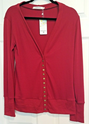 NENONA Burgundy Cardigan Long Sleeve V-Neck Snap Front Women's Size M ...