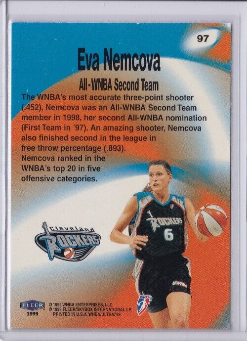 1999 WNBA Fleer Ultra Basketball #97 EVA NEMCOVA CLEVELAND ROCKERS IDWN ...