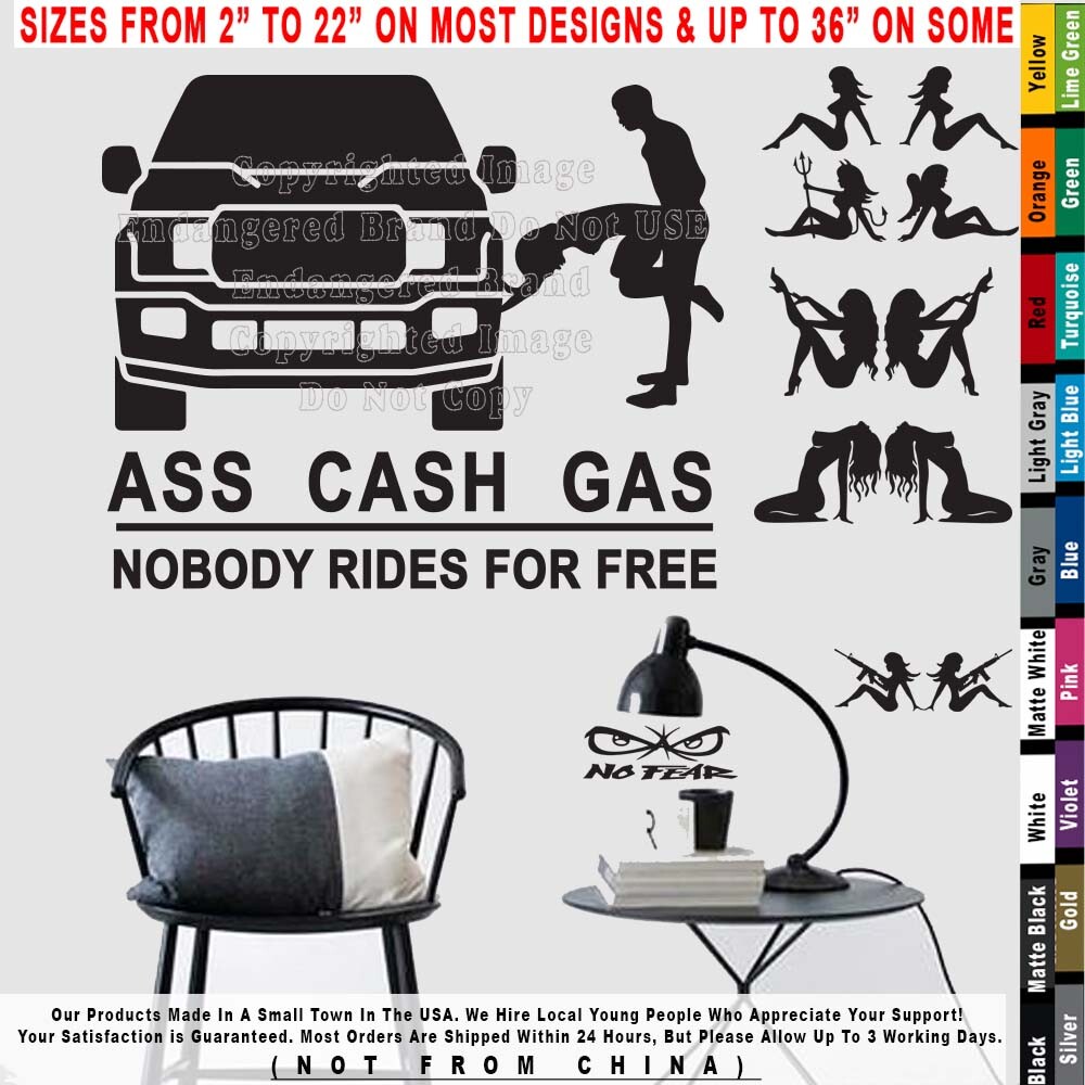 - No Free Rides Pickup Ass Cash Gas JDM Window Auto Car Truck Sticker ...