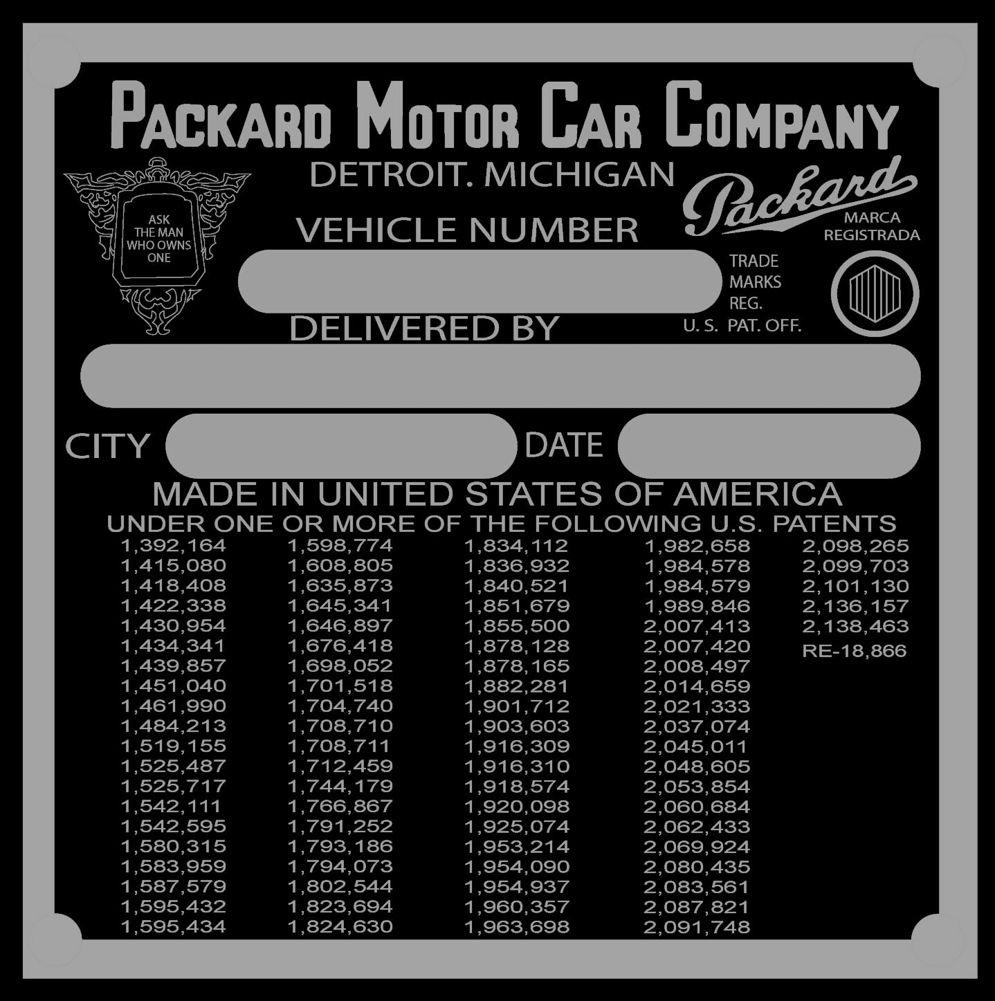Packard 1940 Cowl Plate Tag Serial Number ID Identification Data Added ...