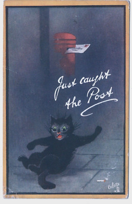 Black Cat Mailing Letter Tuck Oilette JUST CAUGHT THE POST Vintage ...