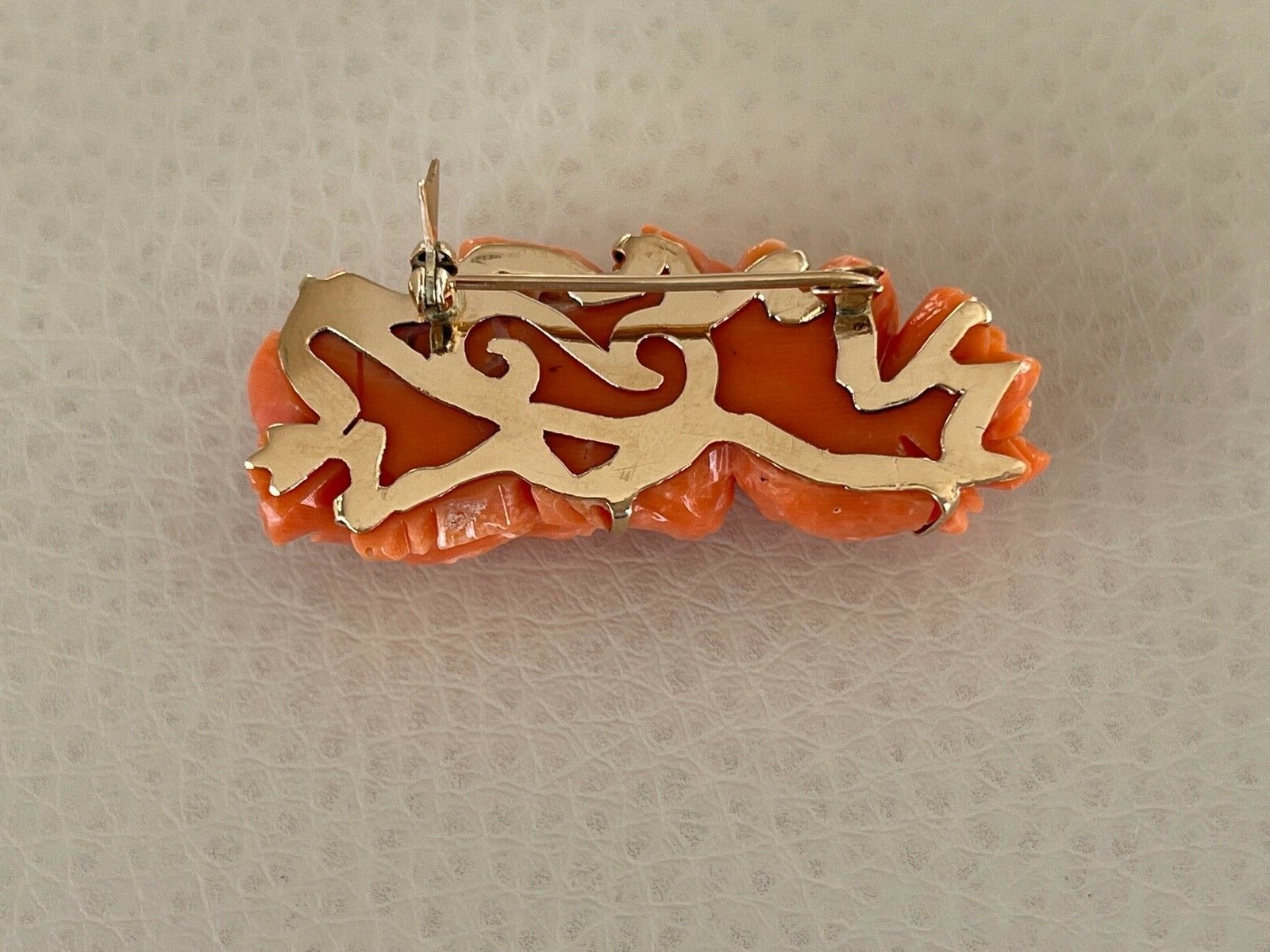 Fine Vintage Chinese Carved Coral Flowers 10K Gold Brooch Pin | eBay