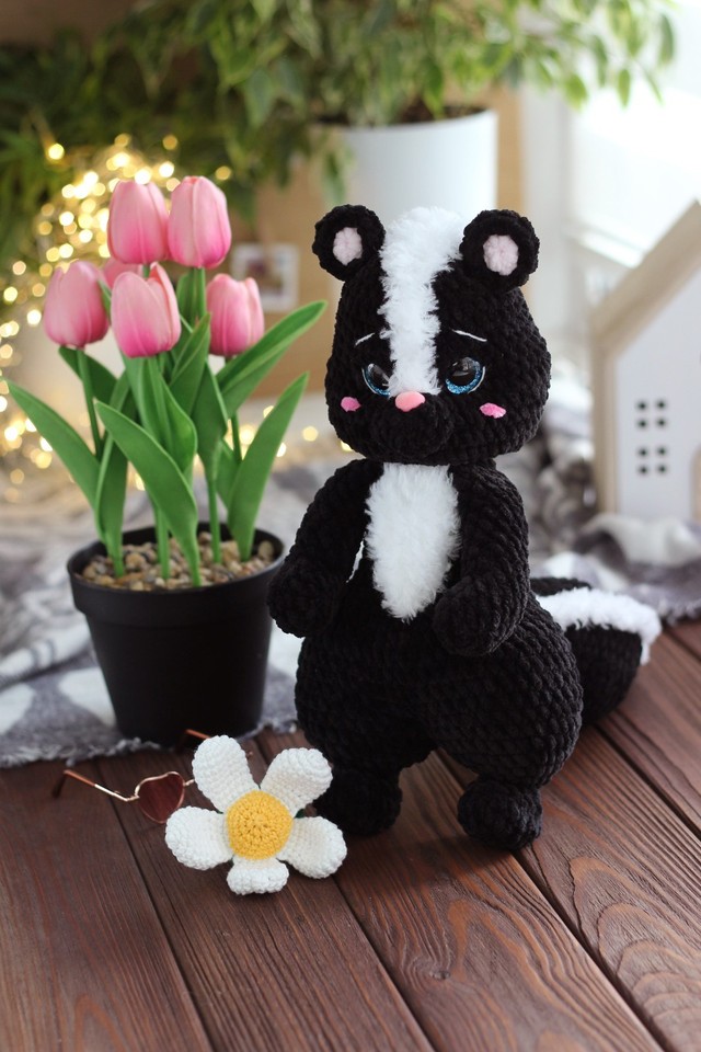 Crochet Plush Skunk Toy | Handmade Amigurumi Stuffed Animal Gift Soft ...