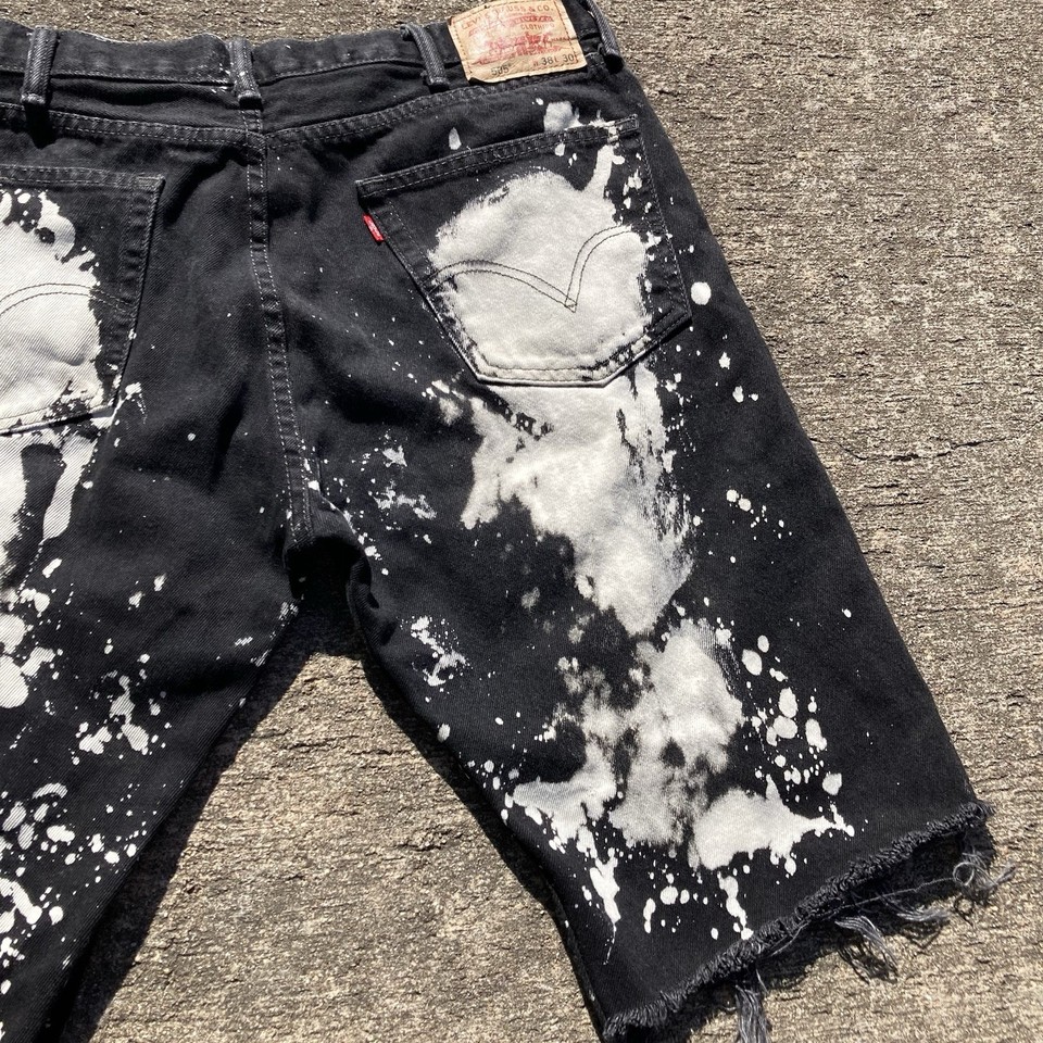 Levis 505 Shorts Mens 38 Cutoff Jorts Bleach Tie Dye Acid Wash Black ...