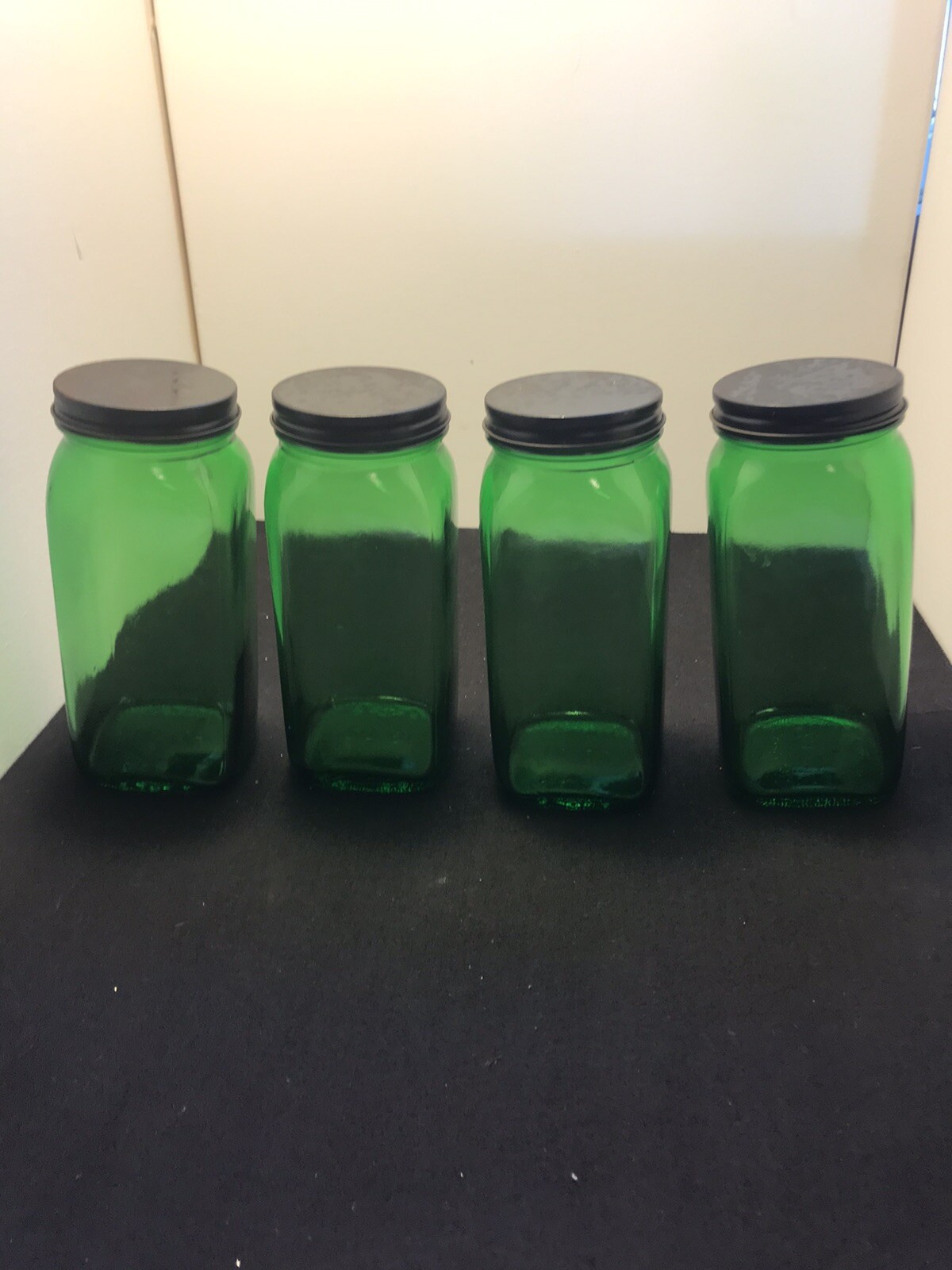 Lot of 4 Green Owens Glass Duraglass 16 OZ screw on metal top bottles 6.5" | eBay