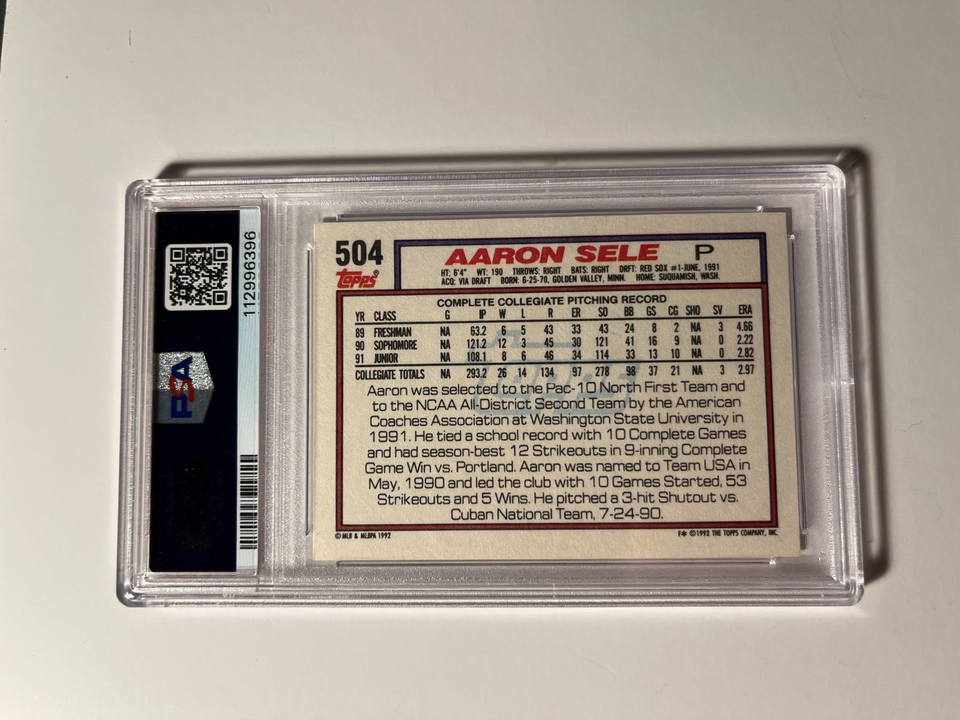 Aaron Sele 1992 Topps RC PSA 8 #504 Boston Red Sox MLB RC Free Shipping ...