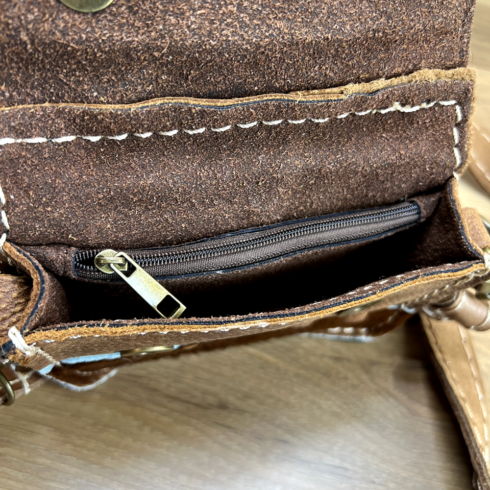 Geniune Leather Mini Crossbody Bag Boho Western Flap Turquoise Brown | eBay