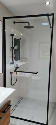 Drench Border Frame 1200x2100 Shower Screen + Towel Rail Matt Black ...