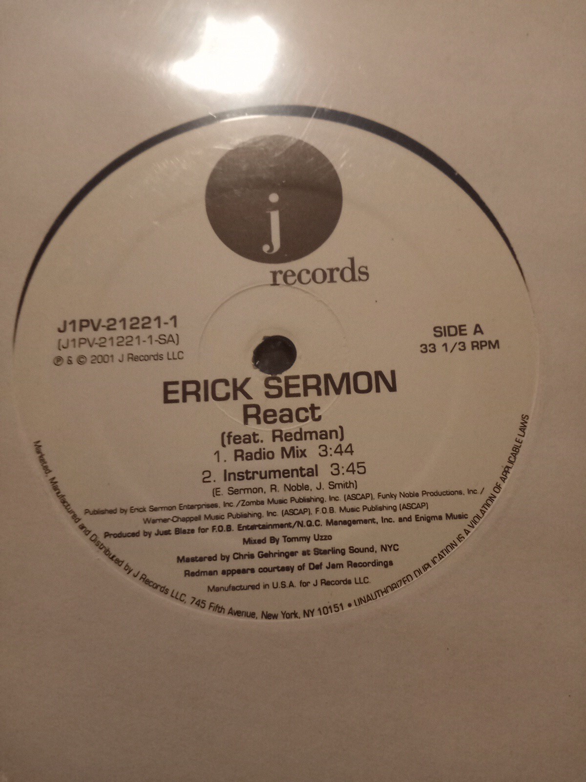 Vinyl LP Erick Sermon " React " J Records 2001 Side A & B 1 LP | eBay