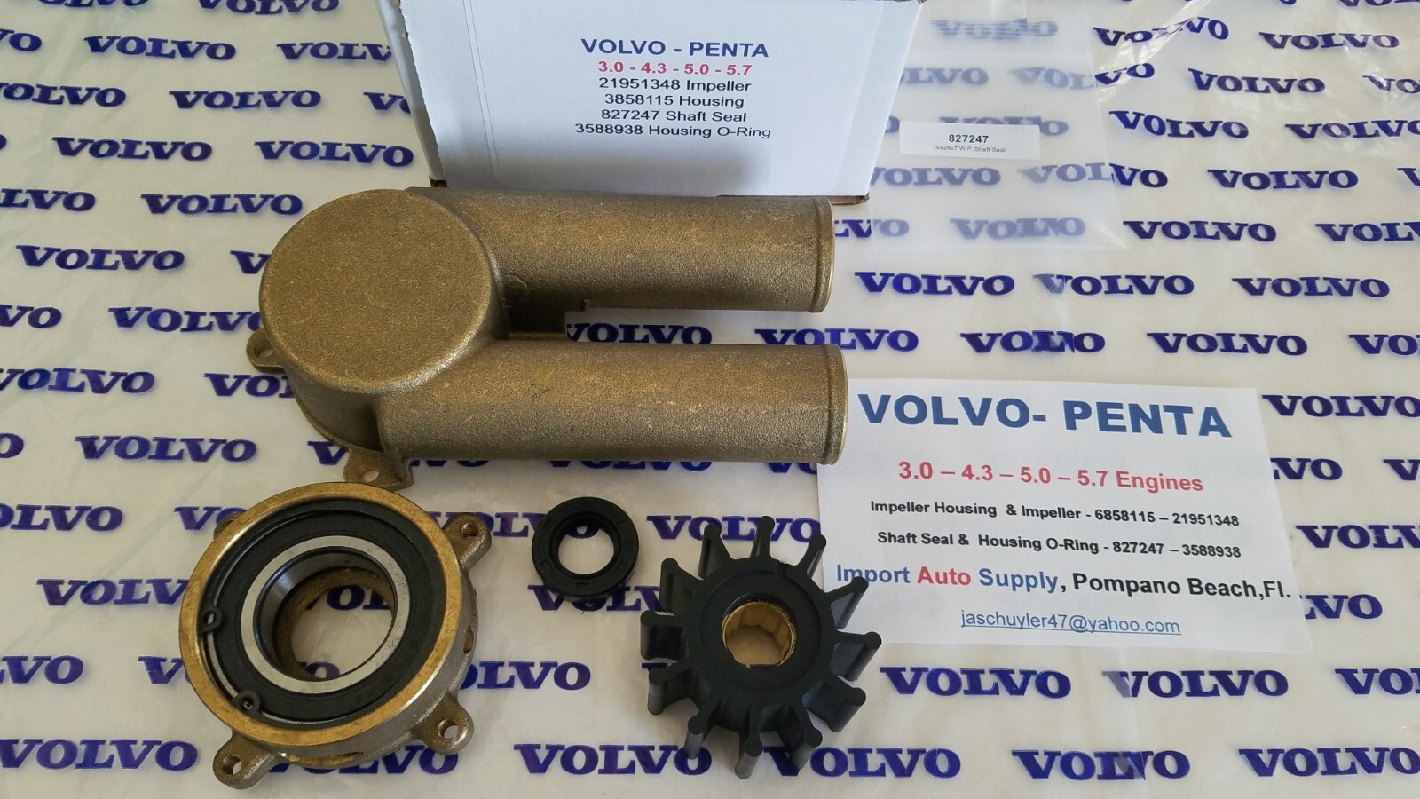 Volvo Penta Water Pump Impeller Housing & Bearing V6 4.3 - V8 5.0 & 5.7 ...