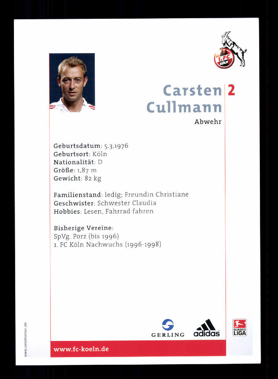 Carsten Cullmann Autogrammkarte 1 FC Köln 2005-06 Original Signiert + A ...
