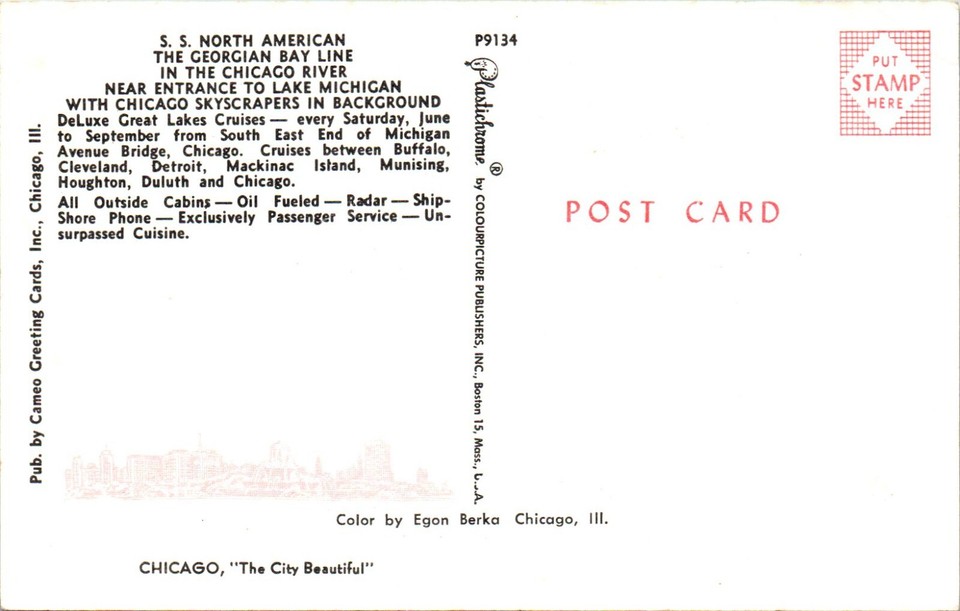 Postcard IL SS North American Georgian Bay Line Chicago River Cruise ...
