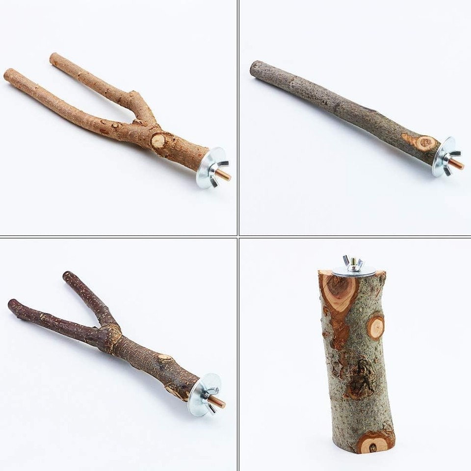 BILLIOTEAM 4 Pack Natural Wood Bird Perch Parrot Stand Branches natural ...