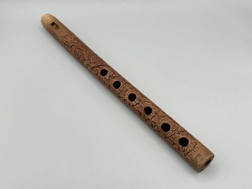 Vintage Hand Carved Wood Flute Ornate Floral Design Wooden Instrument ...
