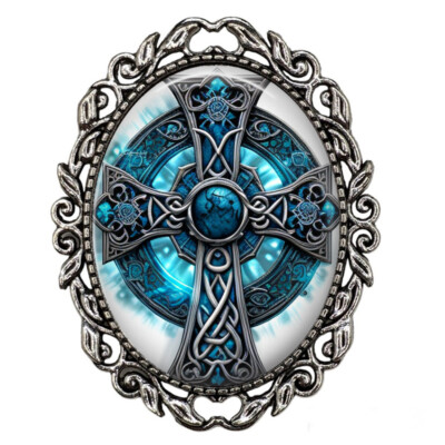 Teal Blue Celtic Cross Brooch Crucifix Christian Irish Religious ...