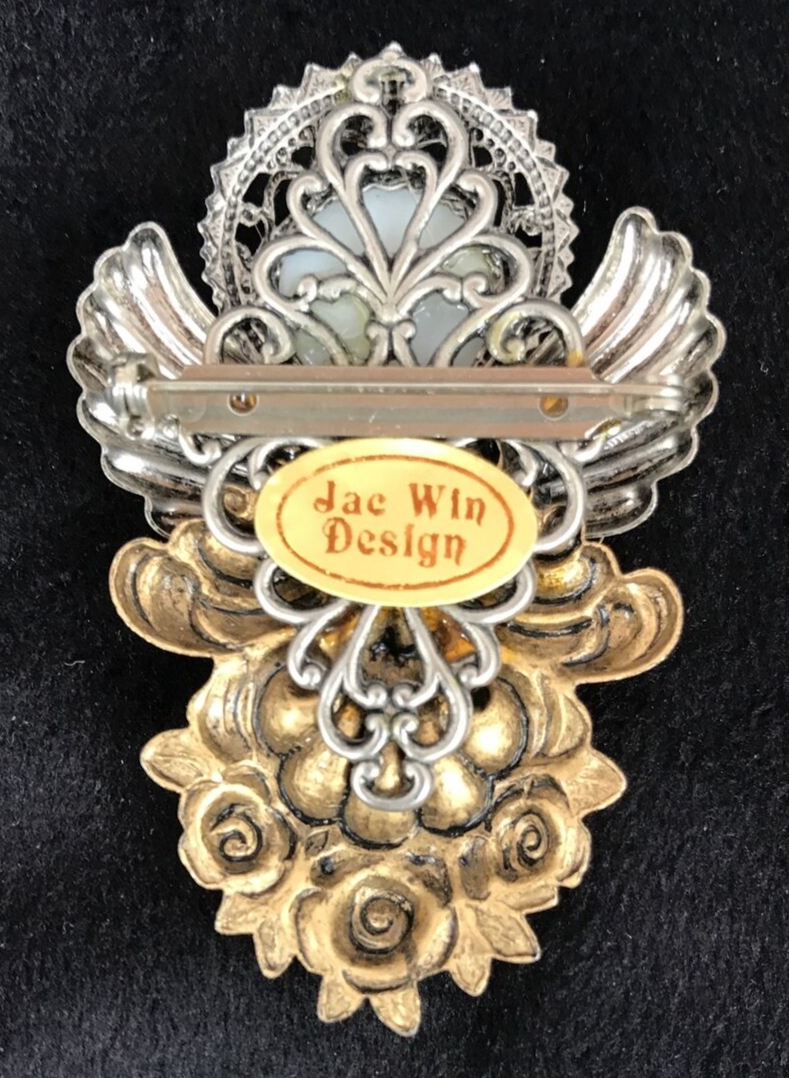 Vintage Jac Win Designs Angel Brooch Two Tone Metal Faux Pearl ...