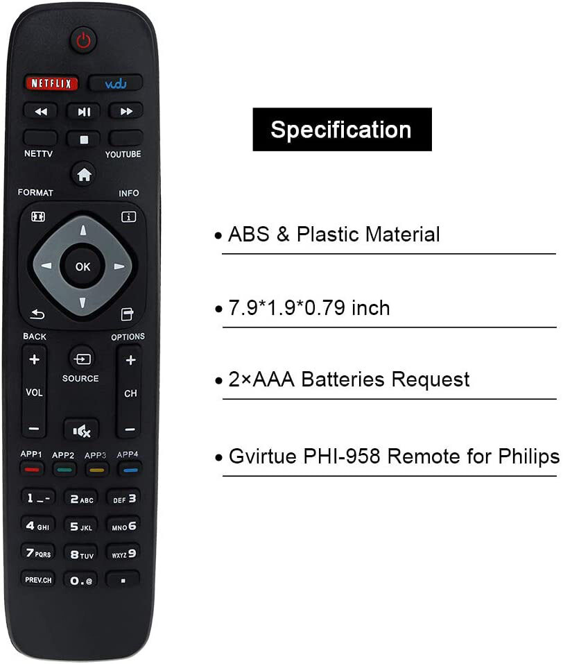 Universal Remote Control for Philips TV 50PFL5601/F7, 55PFL5602/F7 ...