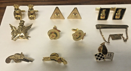Vintage Lot Jewelry Tie Tack Pin cuff links MASON,SHRINER,JESTER-GOLD ...