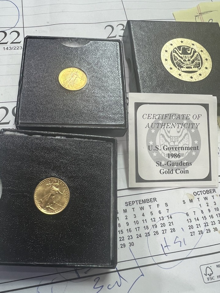 LOT OF 5 gold and silver US mint coins 2 1/10 oz st gauden is set ...