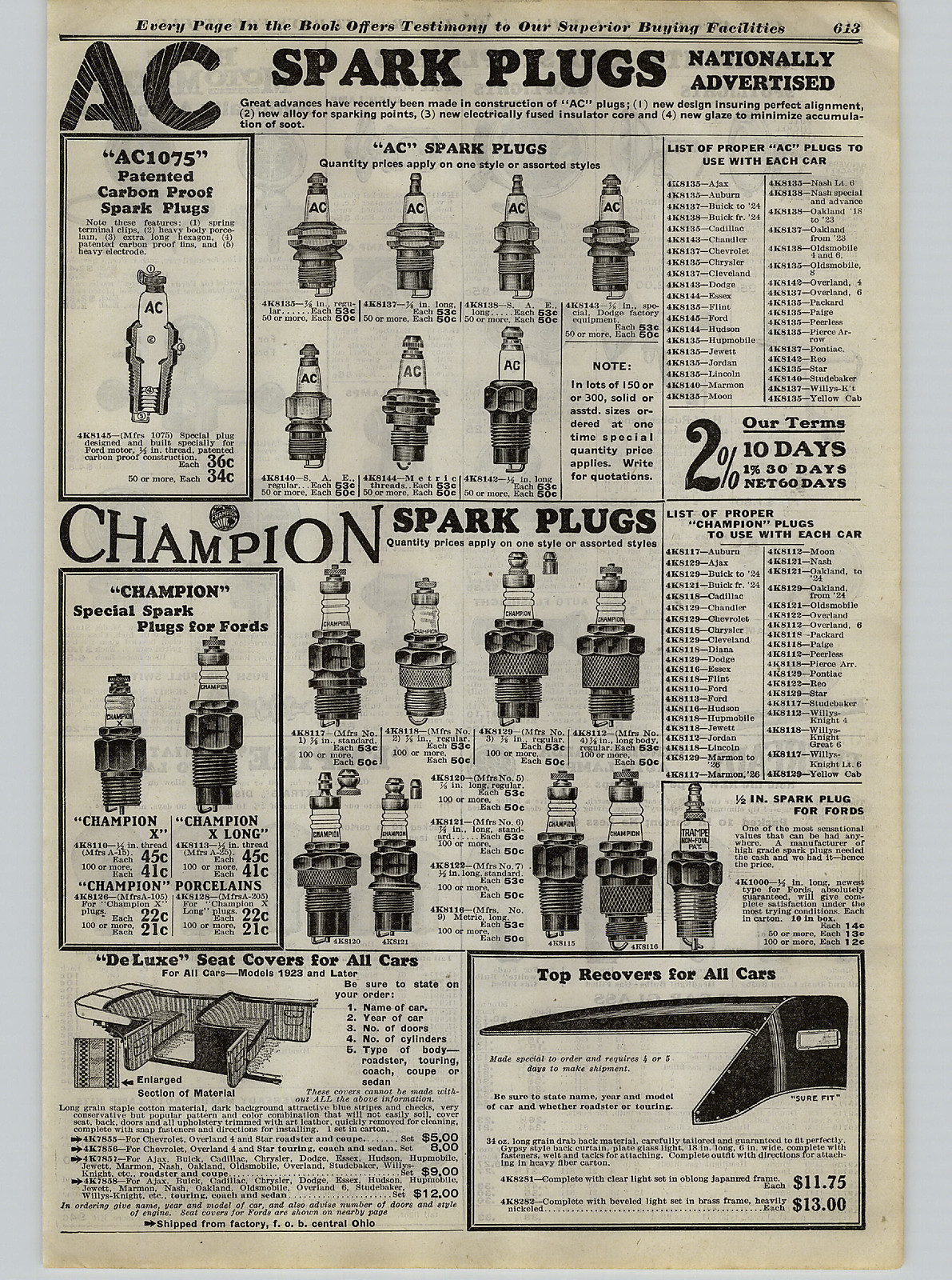 1926 PAPER AD AC Spark Plugs Champion Boyce Moto Meter Ford Cars ...