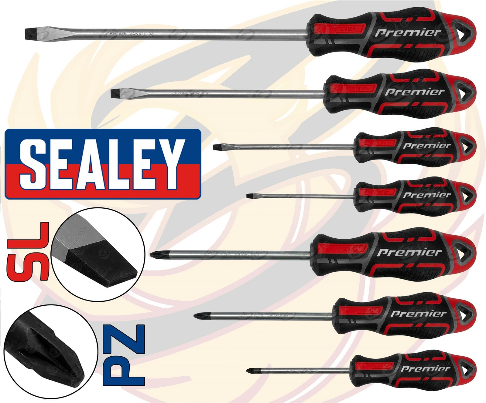 SEALEY MAGNETIC Screwdriver Set 7pc Slotted Straight Pozidriver PZ SL ...