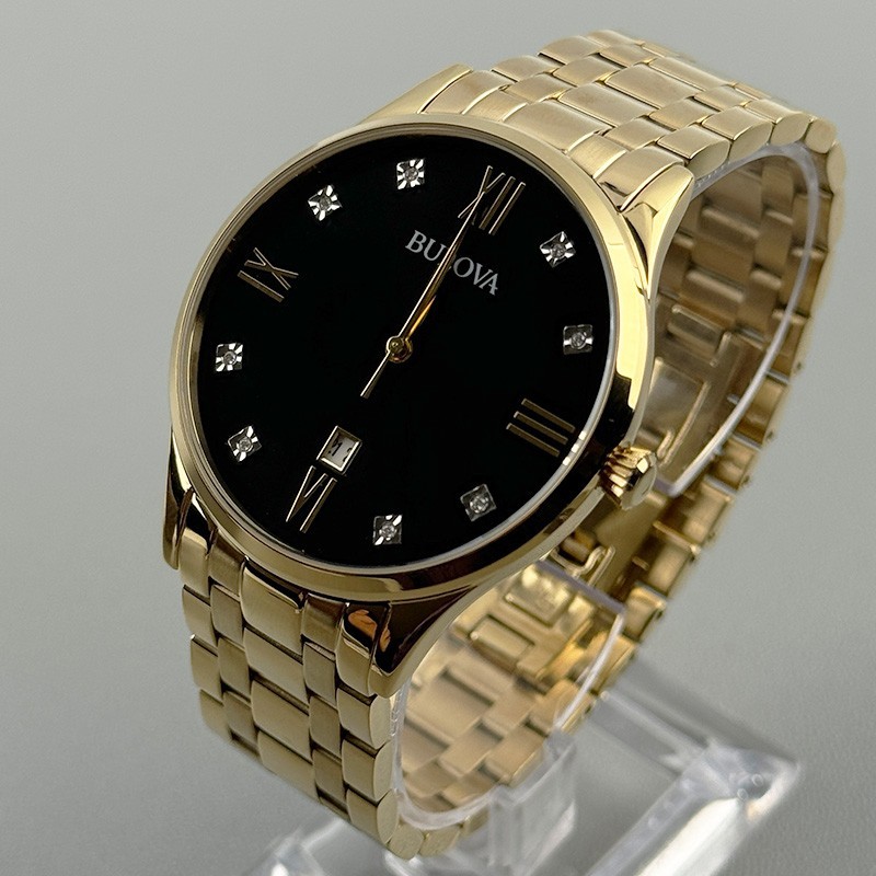 Bulova Classic 97D108 Black Diamond Dial Gold-Tone Bracelet Men's ...