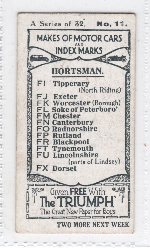 Makes of Motor Cars and Index marks 1923: #11 Horstman | eBay