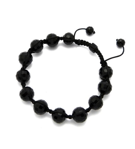 MEN'S 12 mm BLACK STONE BEAD BRACELET. | eBay