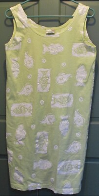 Cotton Connection Women's Green Fish Print Sleeveless Sheath Dress Size ...
