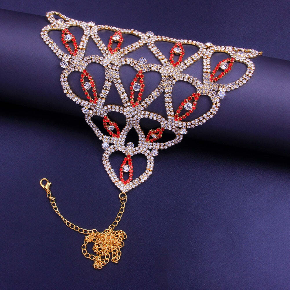 Rhinestone Heart Bikini Jewelry Lingerie Set Bling Bra Thong Crystal ...