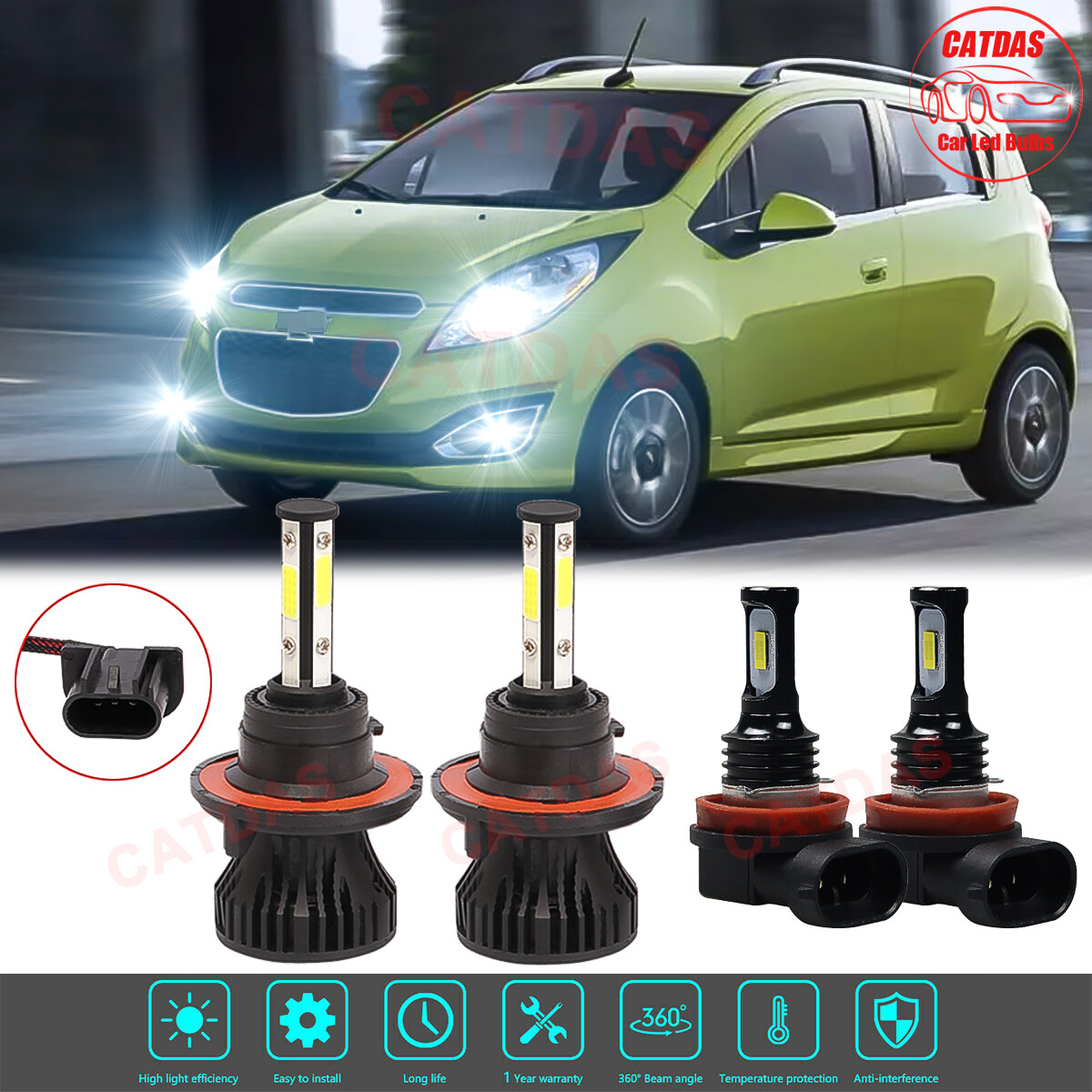 For Chevrolet Spark 2013-2015 LED Headlight High/Low + Fog Light Bulbs ...
