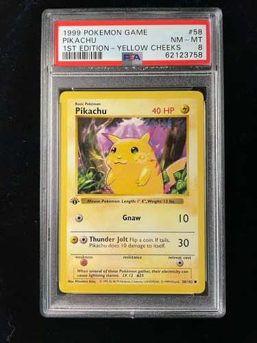 1999 Pokemon Base Set 1st Edition Shadowless Pikachu Yellow Cheeks #58 ...
