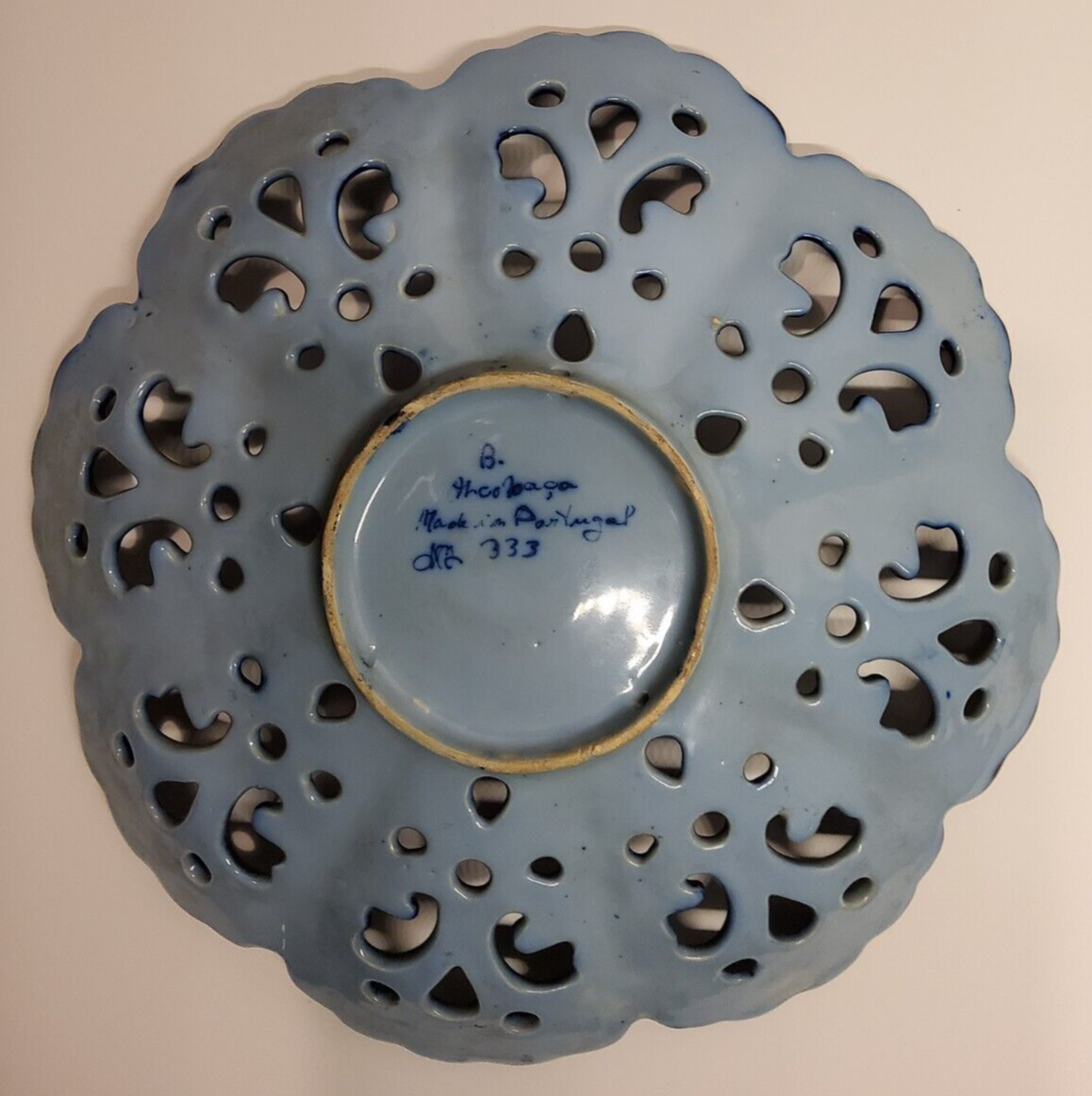 Alcobaca Vestal Hand Painted Flow Blue Pierced Platter Portugal 14 ...