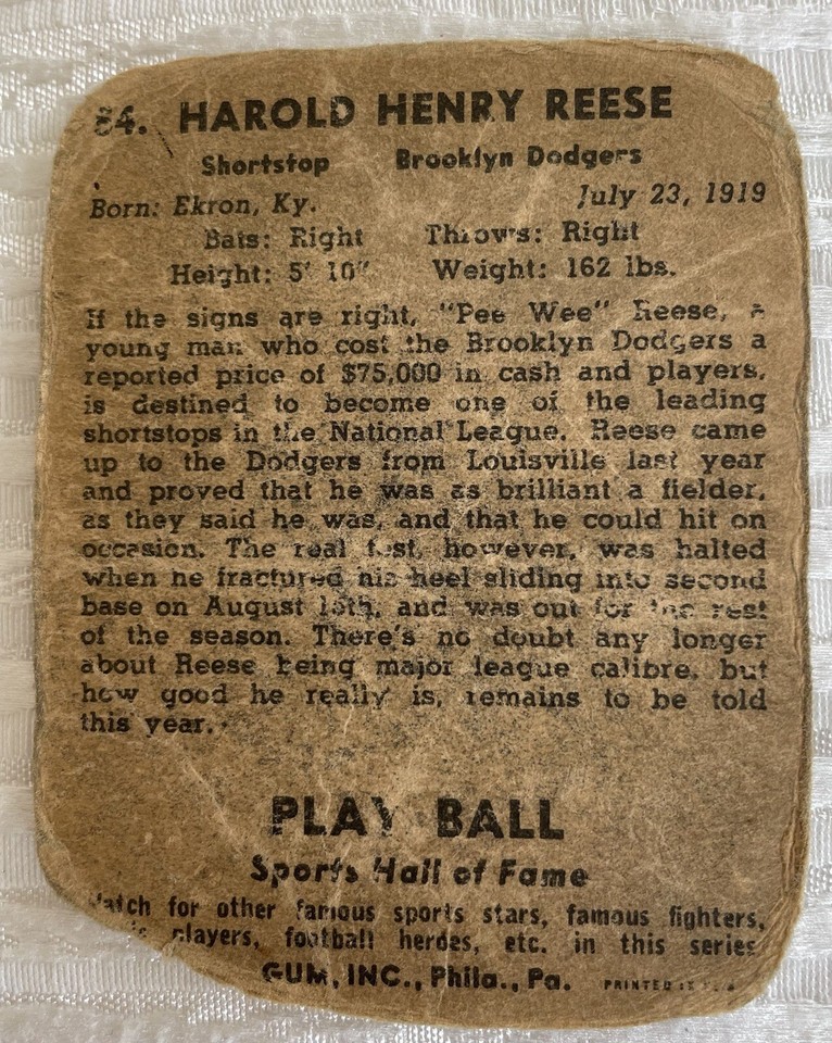 1941 Play Ball - #54 Pee Wee Reese, Pee Wee Reese (RC) | eBay