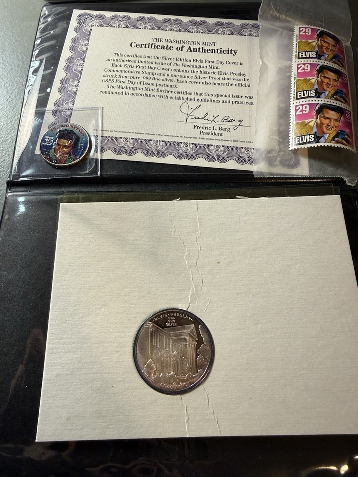 1993 Elvis Presley First Day Cover Proof &Stamp .999 Silver 1oz Coin ...