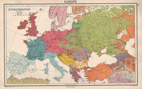 1931 MAP ~ EUROPE ETHNOGRAPHIC ~ ENGLISH FRENCH SCANDINAVIAN RUSSIANS ...
