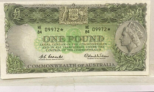AUSTRALIA 1961 ONE 1 POUND STAR NOTE COOMBS WILSON PRE HE MISCUT $9,900 ...