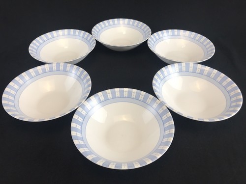 Arcopal Milk Glass Cereal Soup Bowls Blue Lattice Leaf Set of 6 Vintage ...