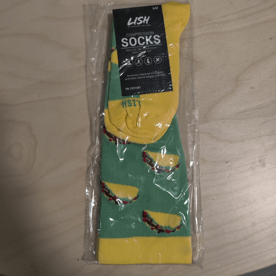 New Lish compression green yellow taco print knee high crazy Socks S/M ...