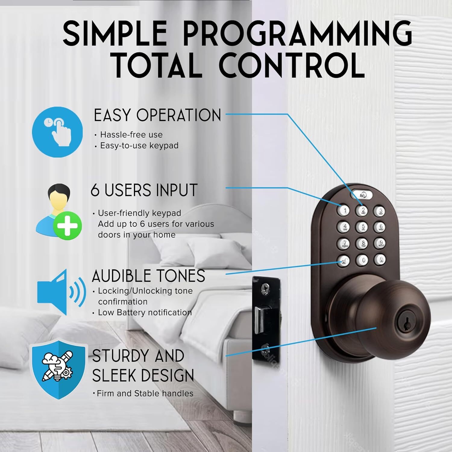 MiLocks TKK 02OB Electronic Door Knob Lock for Interior Doors Bronze | eBay