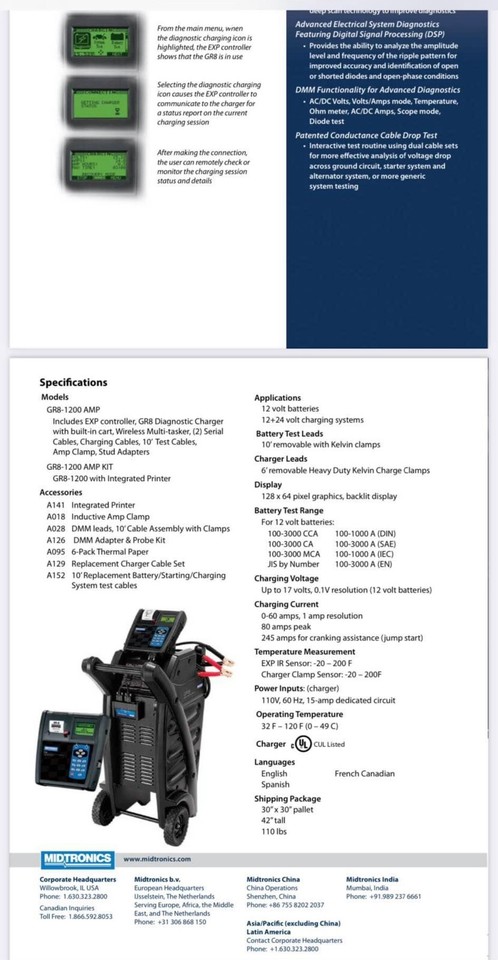 Midtronics GR8-1200 battey diagnostic/charge/recovery machine | eBay