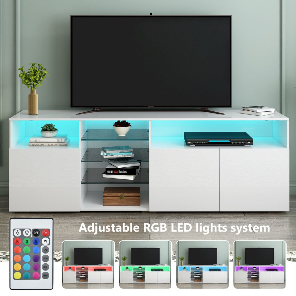 Modern Glossy TV Stand LED Entertainment Unit Console Media Table for ...