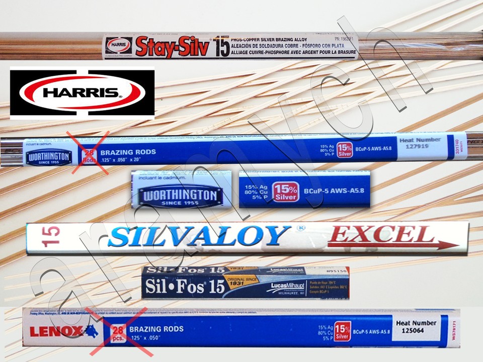 15% Silver Brazing Rods 5 RODS Sil-Fos, Worthington, Harris Stay-Silv ...