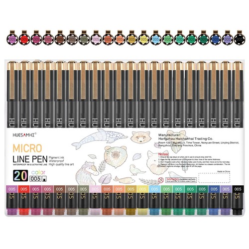 005 Micro Pen,20 Colors Waterproof Ink 0.20mm Fine Tip FineLiner Pens ...