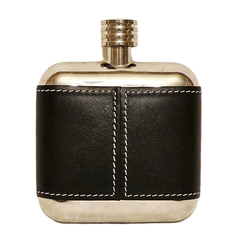 Stainless Steel Pocket Flask Wrapped in Black Leather Screw Top 3 oz | eBay