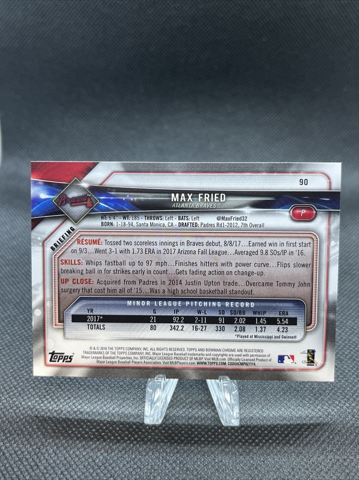 Max Fried 2018 Bowman Rookie Card RC #90 Atlanta Braves | eBay