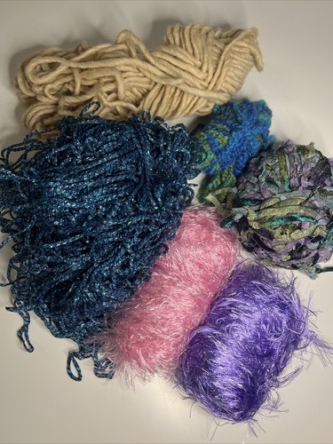 Lot of Yarn 6 Random Various Blues Purple Pink Tan Metallic Sparkle | eBay