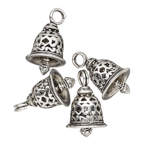 Charm, 4 Antiqued Silver Plated Pewter 16.5x12mm Textured Bell Drop ...
