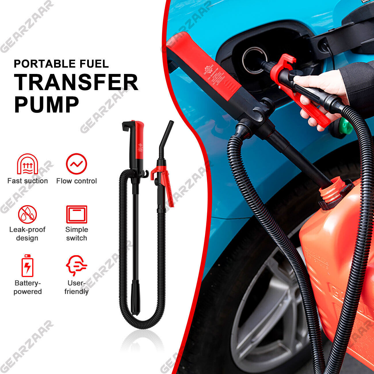 GEARZAAR Electric Syphon Pump Battery Operated Petrol Oil Water Fuel ...