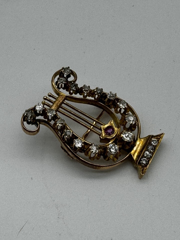 Antique 14K Gold & Diamond Lyre Harp Pin Brooch | eBay